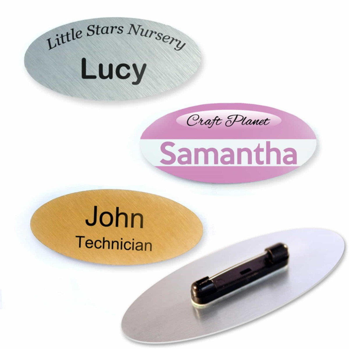 Personalised Oval Name Badges | 50x22mm Metal Staff Tags